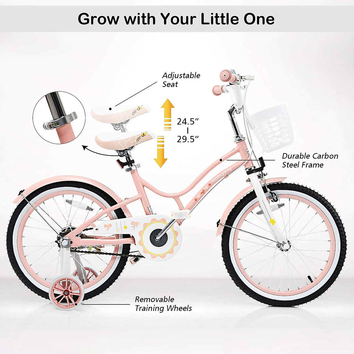 INFANS Kids Bike 18 Inch with 95% Assembled, Adjustable Seat, Balance or Training Wheels, Coaster Brake, Toddler Children Bicycle for 4 to 8 Years Old Boys Girls (Coral)