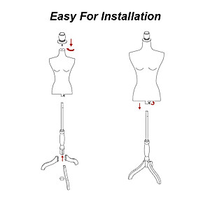 Female Dress Form Mannequin Torso Adjustable Height Mannequin Body with Tripod Stand for Clothing Dress Jewelry Display, Black