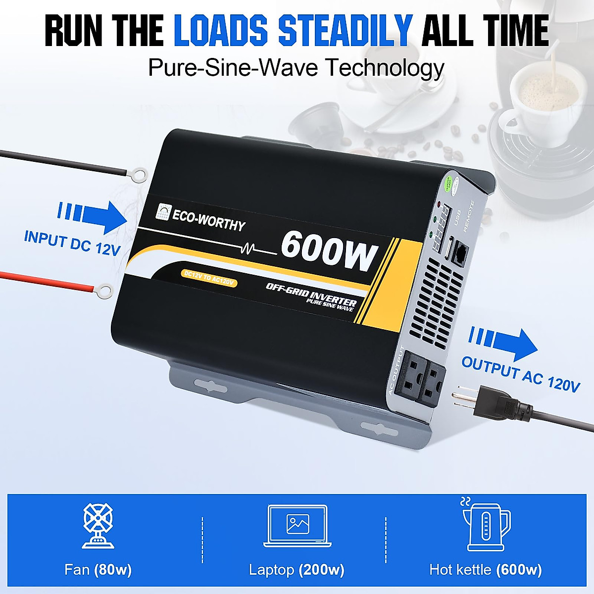 ECO-WORTHY 200 Watt 12V Complete Solar Panel Starter Kit for RV Off Grid with Battery and Inverter: 200W Solar Panels+30A Charge Controller+50Ah Lithium Battery+600W Solar Power Inverter