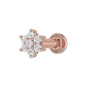 FINEROCK 0.04 Carat 7-Stones Cluster Diamond Nose Pin Stud in 14K Rose Gold