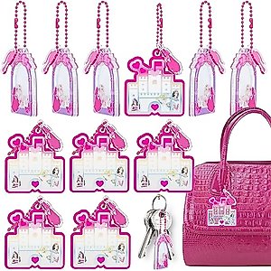 3D Pink Girl shaker Keychain,10 PCS Barbi Princess Key Pendant,Acrylic DIY Charms for Bracelet, Necklace Earring Bag Phone Pendant