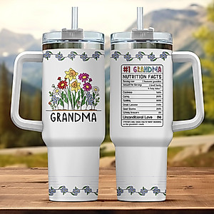 99OWL Grandma Floral Nutrition Facts, For Nana Tumblers Grandmas Cups Great Cup Granny Coffee Handle Water Sippy Flower Women Mom, Tumbler 40 Oz With Handle Lid And Straw, Grandma Gifts