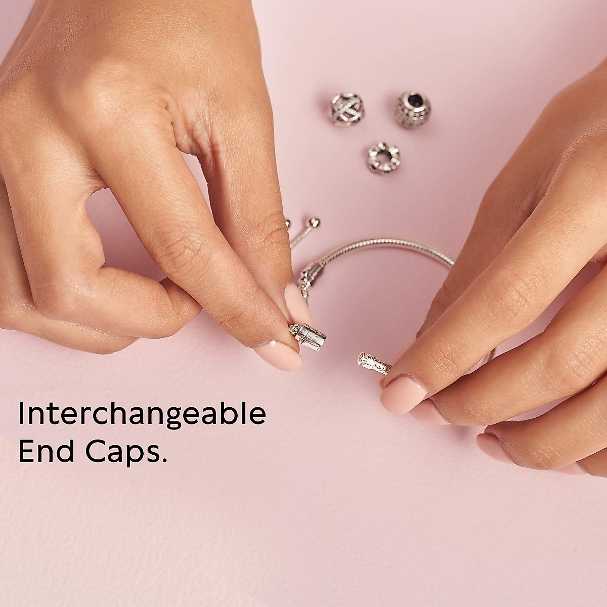 Pandora Jewelry Moments Slider Snake Chain Charm Cubic Zirconia Bracelet in Sterling Silver