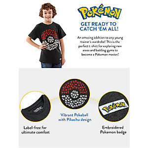 Pokémon T-Shirt | Boys Pikachu T Shirt | Pokeball Boys Tshirt | Official Pikachu Merchandise | 10 Black