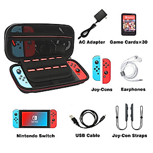 FYY for Nintendo Switch / Switch OLED Carrying Case - Portable Hard Shell Travel Carrying Case Pouch Bag with 30 Game Card Slots Zippered Pocket for Nintendo Switch Console & Accessories Black, Plus