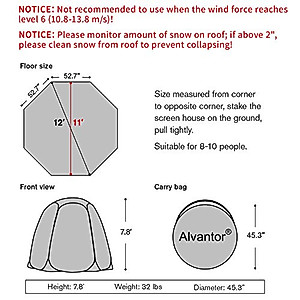 Alvantor Pop Up Bubble Tent - 12’ x 12’ Instant Igloo Tent - 8-10 Person Screen House for Patios - Large Oversize Weather Proof Pod - Cold Protection Camping Tent - Beige