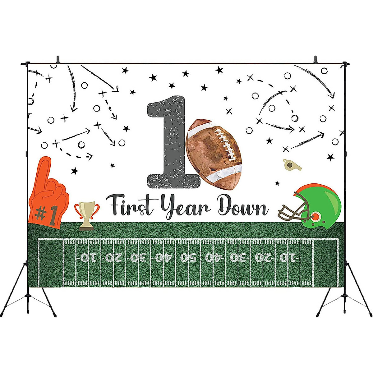 MAYSSKQ Football First Birthday Backdrop It's Game Time First Year Down Photo Background Game On Football Boy Birthday Party Decorations (7x5ft)