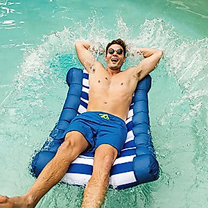 Big Joe Kona Hammock No Inflation Needed Pool Lounger with Headrest, Americana Nautical Stripe Double Sided Mesh, 4ft Big