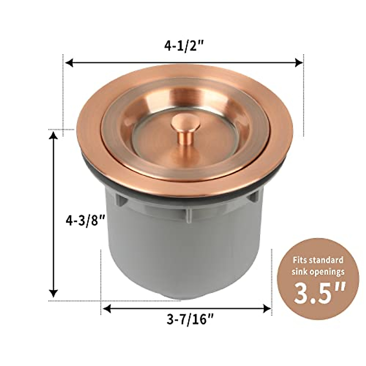 Copper Kitchen Sink Stopper Replacement for 3-1/2 Inch Standard Strainer Drain, Solid Brass with Post Styled Basket - Akicon Faucet(1-1/2" Connector)