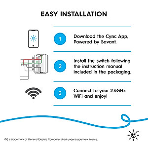 GE CYNC Smart Dimmer Light Switch + Motion Sensor, Neutral Wire Required, Bluetooth and 2.4 GHz Wi-Fi Switch, Works with Alexa and Google Home (1 Pack) Packaging May Vary