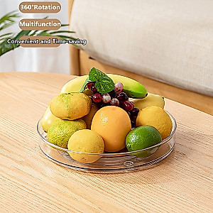 FIVOF Lazy Susan Round Plastic Clear Rotating Turntable Organization Storage Container Bins for Cabinet Pantry Fridge Kitchen Vanity Spinning Organizer for Spices Condiments (2-Tire-1-Pack, 9 inch)