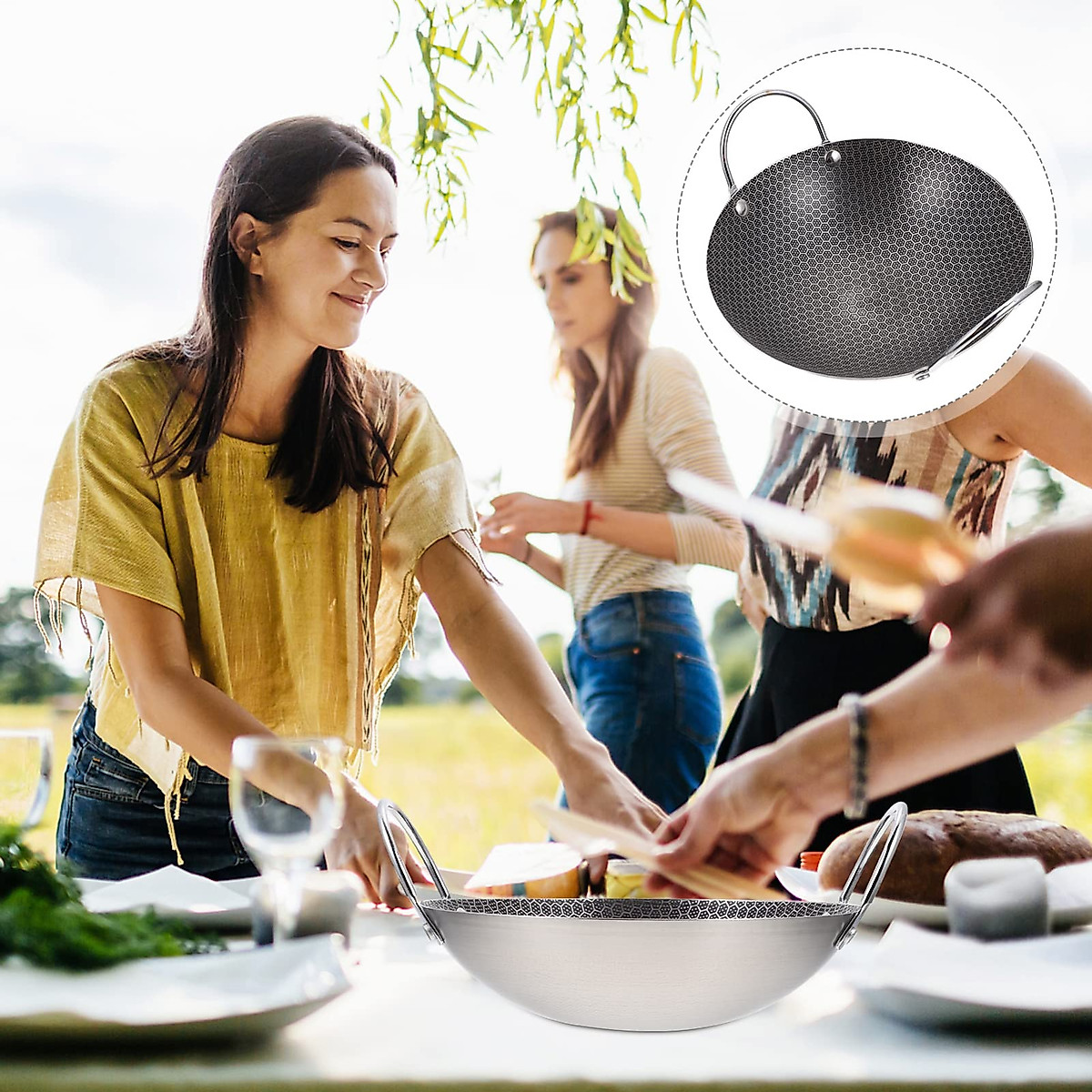 Hemoton Ramen Cooker 1pc Small Hot Pot Travel Steel Wok Anti-Scratch Stainless Steel Non Stick Frying Pans