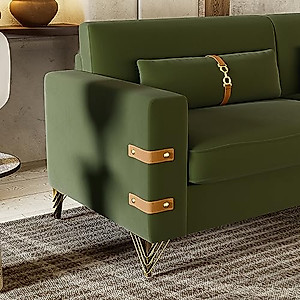 LostCat 85'' Velvet Sofa, Chesterfield Velvet Comfy Sofa Couch with Extra Deep Seats, Upholstered Mid-Century Modern Love seat, Modern Sofa- 3 Seater Sofa with Extra Deep Seats, Green