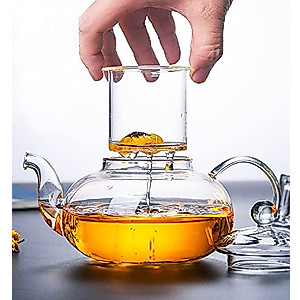 Small Glass Teapot with Infuser,Tea Pot Stovetop Safe Blooming and Loose Leaf Tea Maker Set (13.5 OZ/400ML)
