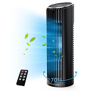 Abolee Tower Fan for Bedroom, 23ft/s Desk Fan with Remote, 70° Oscillating Desk Fan, 4 Speeds, 4 Modes,12Timer, 2024 New 13'' Bladeless Portable Fan for Bedroom Office Home Black
