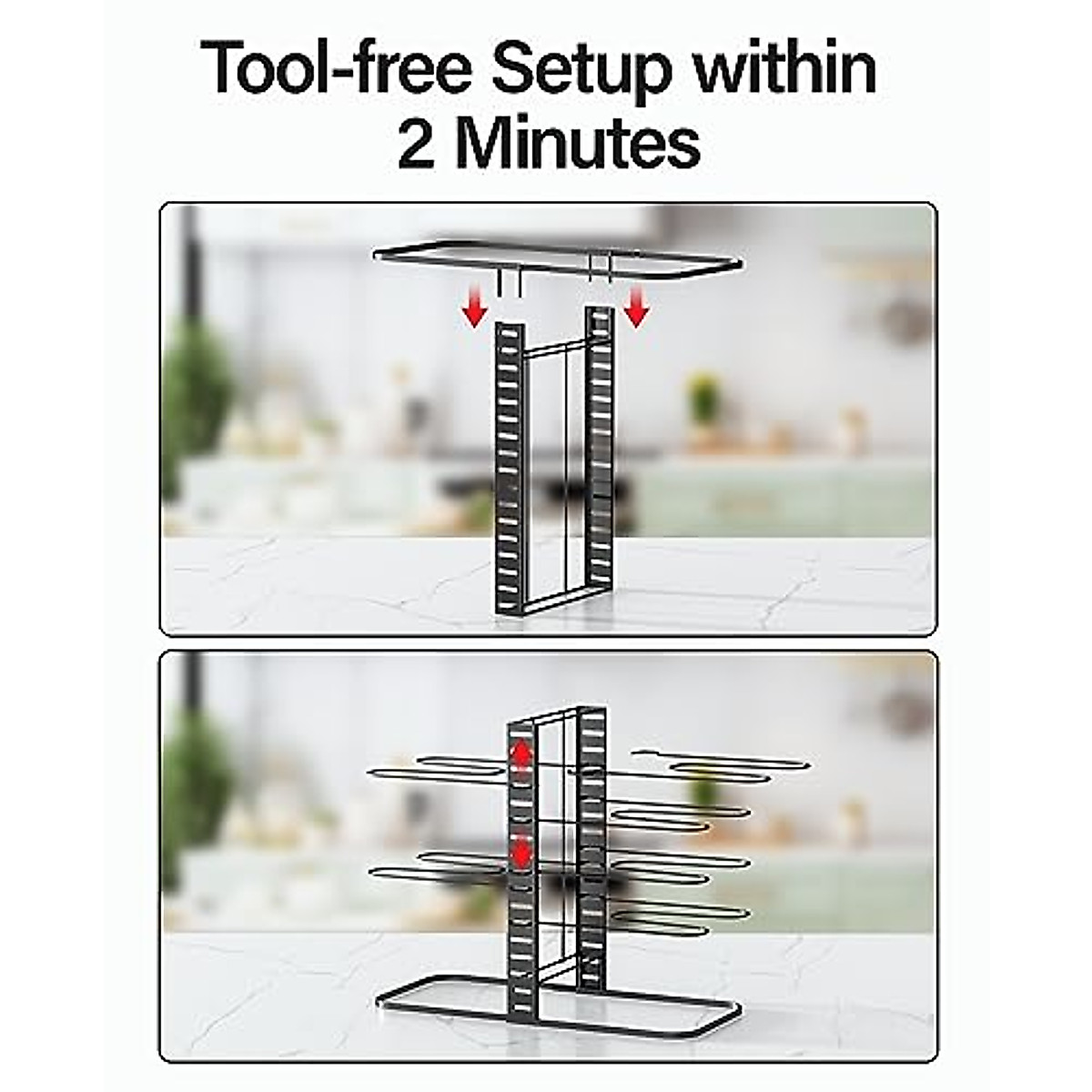Pantasia Pots and Pans Organizer - [Truly Balanced, 8-Tier Adjustable] Pots and Pans Rack Organizer for Cabinet, Frying pan, Bakeware, Lid, Dishes, Kitchen Organizers and Storage