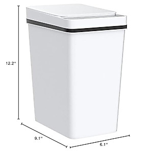 BIGEBAN Touchless Bathroom Trash Can with Lid, 2.5 Gallon Slim Smart Garbage Can, Automatic Motion Sensor Trash Can for Bathroom, Kitchen, Office, Bedroom, Living Room, Toilet (White)