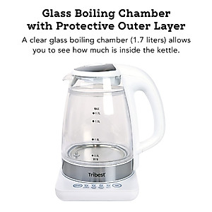 Tribest GKD-450 Raw Tea Kettle, Glass Electric Brewing System, 110V, 9 x 6.75 x 11 inches, White