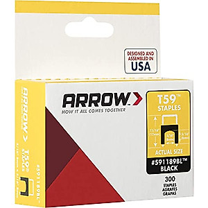 Arrow 591189BLSS Genuine T59 Stainless Steel 5/16-Inch by 5/16-Inch Insulated Staples for Cable and Wiring, Black, 300 Count