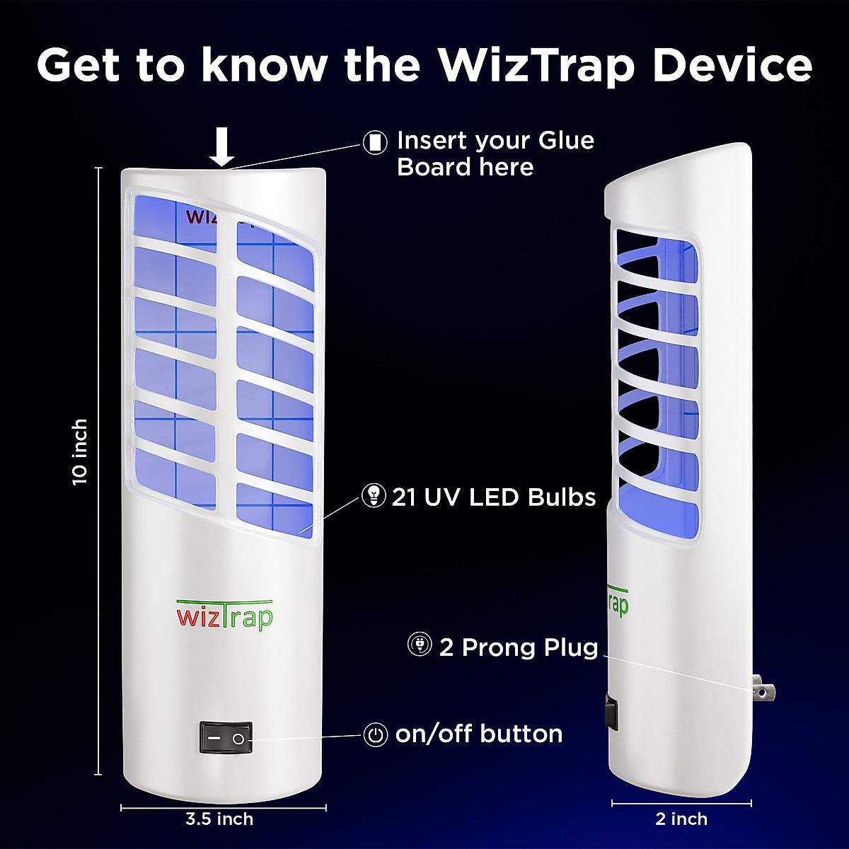 WizTrap 1 Large Plug in Fruit Fly Traps for Indoors! Flying Insect Trap with 21 UV LED Bulbs & 5 Glue Board Refills! Gnat Trap Used as a Fruit Fly Killer, Indoor Fly Trap, Mosquito Trap, Gnat Killer!