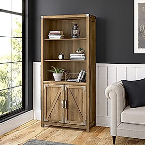 Bush Furniture Kathy Ireland Home Cottage Grove Tall 5 Shelf Bookcase with Doors in Reclaimed Pine