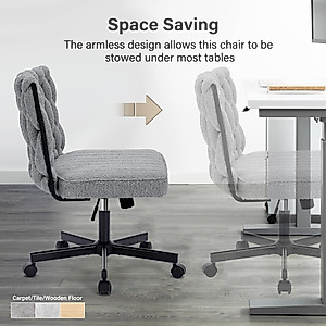 HForesty Criss Cross Legged Office Desk Chair with Wheels, Modern Armless Desk Chair with Wide Seat, Home Office Chair for Work, Meditation, Vanity, Grey