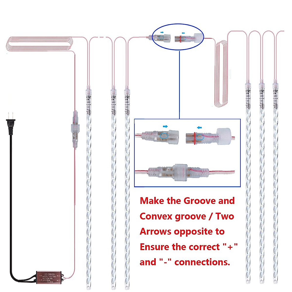 ohCome Meteor Shower Rain Drop Lights 50cm 10 Spiral Tubes 540 LEDs Waterproof Icicle Snowfall String Lights for Wedding Christmas Halloween Garden Tree Home Decor, Support 2 Sets Hook (Blue)