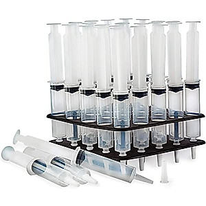 EZ-Inject Tray and Racking Stand for Jello Shot Syringes - Lightweight & Durable Plastic Tray for 2.5oz Large Syringe Shots - Holds 25 Syringes for Jello Shots Drinking Game Holiday & Halloween Party