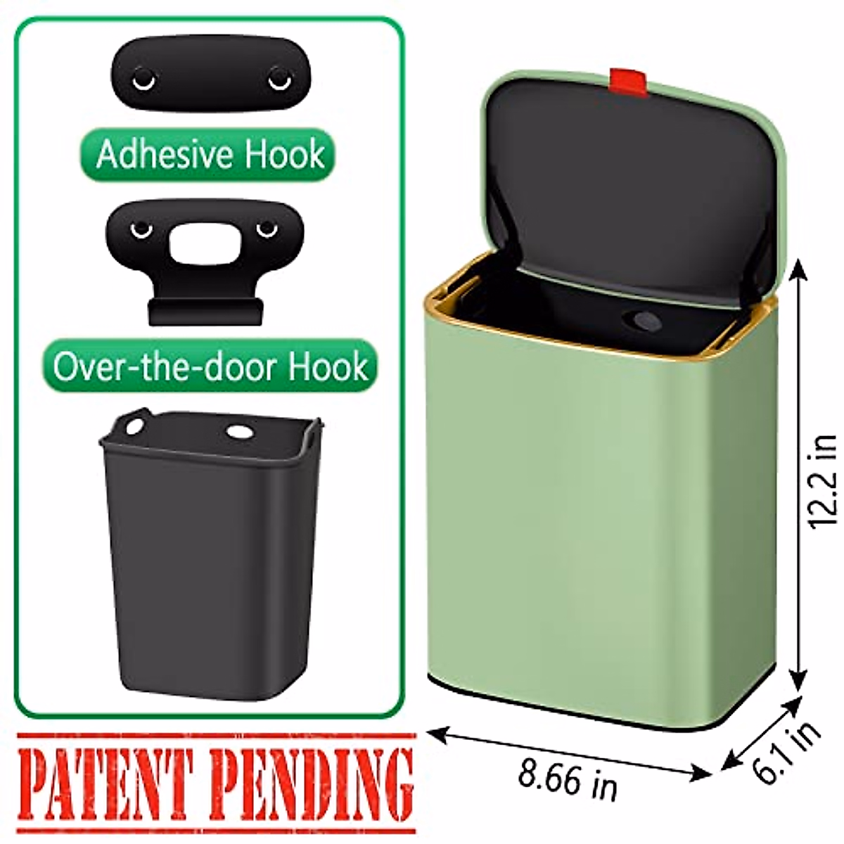 WAYCOM 2.1 Gal Compost Bin Kitchen for Counter Top or Under Sink,Compost Bin Stainless Steel Hanging Compost Bin with Lid for Cupboard/Bathroom/Bedroom/Office,Indoor Compost Bucket