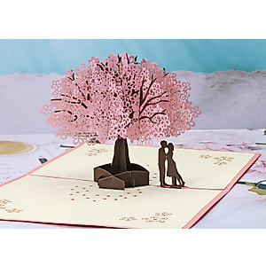 Penta Angel Handmade Cherry Blossom Card Pop Up 3D Flower Card Romantic Love Letter Greeting Anniversary Wedding Valentine Birthday Gift Card Blank Stationery Paper Card for Her Him Husband Wife