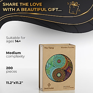 ZenChalet - Yin Yang Jigsaw Puzzles for Adults 200 Piece - Wooden Jigsaw Puzzle for Aduls, Perfect as Spiritual Puzzle Gifts, Uniquely Shaped Pieces - Mind Puzzle for Adults