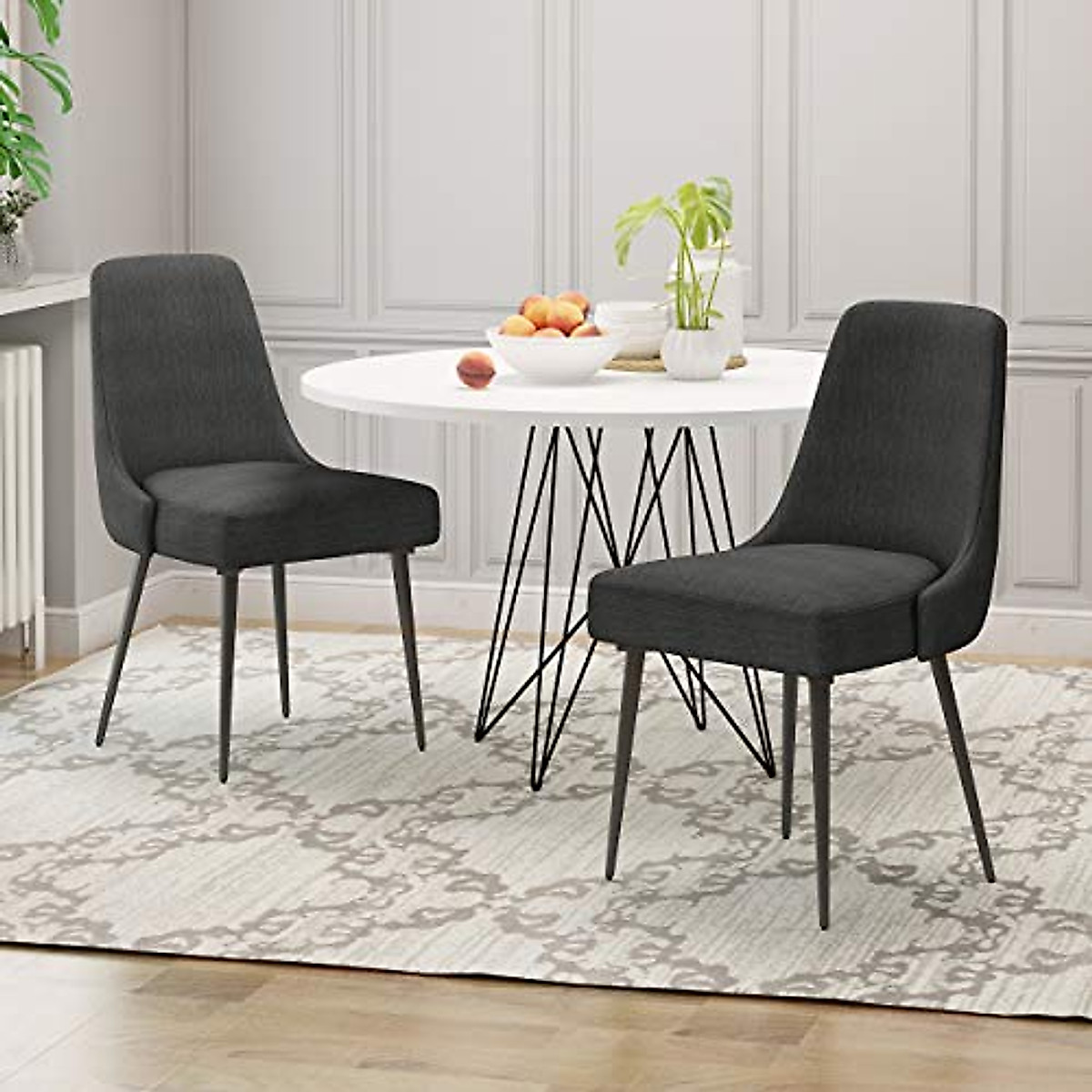 Dawn Modern Fabric Dining Chairs (Set of 2), Charcoal