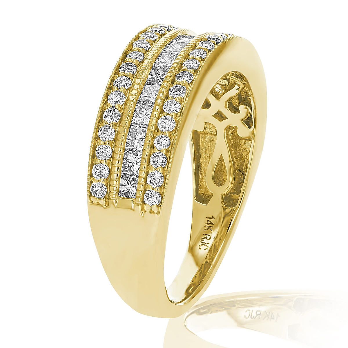 Vir Jewels 1 cttw Princess and Round Diamond Wedding Band with Milgrain 14K Yellow Gold Size 9