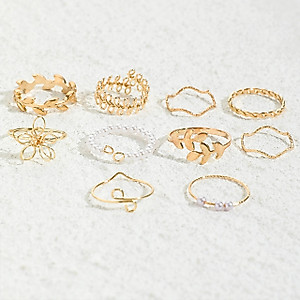 HUASAI Gold Stackable Rings for Women Non Tarnish Cute Rings for Teens Trendy Stuff Boho Moon Star Butterfly Rings Stacking Knuckle Finger Rings Set Jewelry Gifts