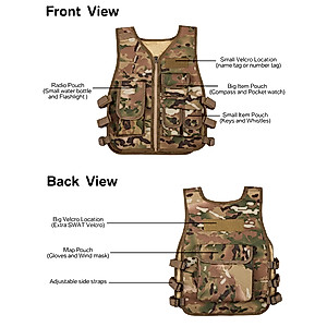 SATINIOR Kids Tactical Vest Army Combat Vest Outdoor with Half Finger Fingerless Short Gloves Breathable (Camouflage Style)