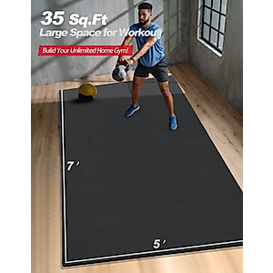 7' x 5' x 7mm Extra Large Exercise Mat, [35 Sq.Ft] Heavy-Duty & Extreme Non-Slip Rubber Gym Flooring for Home Gym, Pro Yoga Mat Gym Mat for Home Workout & Exercise Equipment, Shoe-Friendly Thick Workout Mat, with Portable Storage Bag