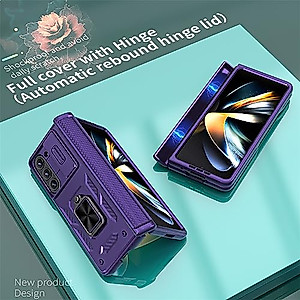 ZIYE Compatible with Samsung Galaxy Z Fold 5 Case with [Slide Camera Lens Cover][Ring Holder][Hinge Protection] Shockproof Kickstand Case for Galaxy Z Fold 5 5G(2023)-Purple