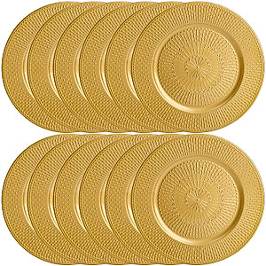 DEAYOU 12 Pack Gold Charger Plate, 13-inch Beaded Chargers Plates, Wedding Charger Platter for Serving, Party, Holiday