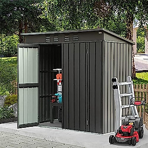 Outdoor Storage Shed Metal Waterproof Garden Tool Shed with Lockable Door Outdoor Storage Clearance for Backyard, Patio, Lawn (6.27x4.51FT)