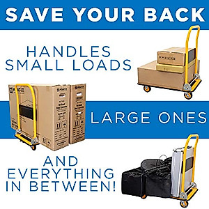 MOUNT-IT! Platform Truck [660lb Weight Capacity] Heavy Duty Foldable Flatbed with Swivel Wheels, Rolling Trolley Cart, Foldable, Flat, Push Cart Dolly (Yellow)