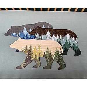 Forest Bear Wall Sign, Adventure Woodland Theme, Rustic Nursery Decor, Pine Tree Mountain Aesthetic, 18 x 10 inches, Man Cave Home Bedroom Cabin Office House Art Decorations, Hickory Hollow Designs… (Dark Walnut/Green Pine Trees)