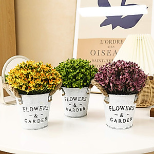 OUIVIAL Artificial Potted Plants - Medium Potted Plants Fake Plastic Flower Eucalyptus Leaves Plants with White Metal Basin for Home, Kitchen, Indoor Outdoor Decor. (Yellow Artificial Potted Plants)