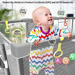 Large Baby Ball Pit Sturdy Play Pen/ Yard W/Basketball Hoop for Babies and Toddlers Children's Fence Play Area, Indoor Outdoor Kids Activity Center, Infant Safety Gates (Grey)