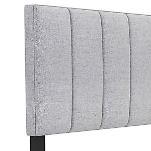 KOMFOTT Linen Upholstered Headboard for Full & Queen Size Bed, Vertical Channel Tufted Rectangular Headboard with Solid Wood Legs & Adjustable Width, Padded Bed Backboard, Easy Assembly (Gray)