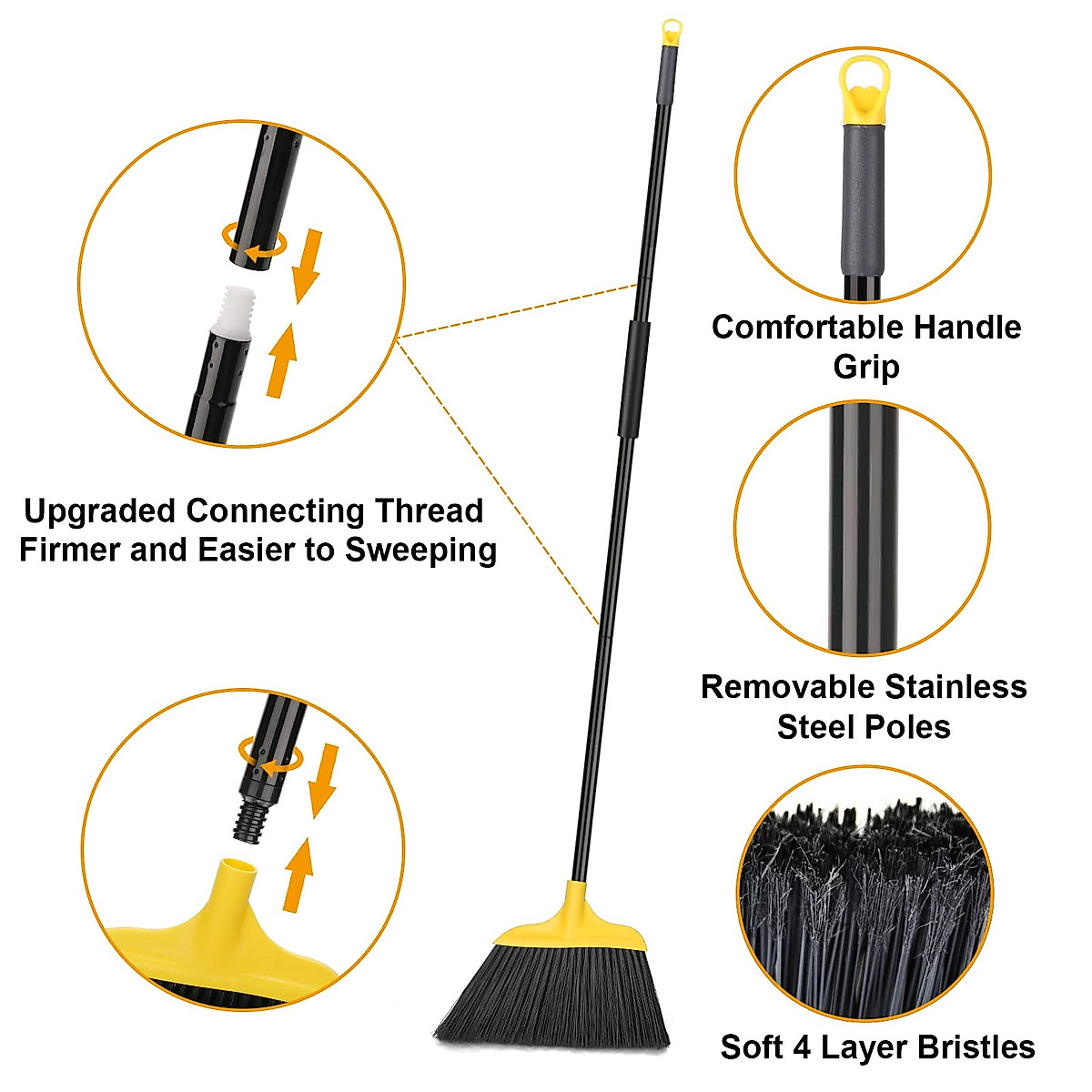 Outdoor Broom Heavy-Duty Indoor Brooms 54 Inches 3 Pack for Courtyard Garage Restaurant Lobby Patio Shop Home Kitchen Office Floor