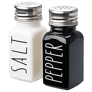 Salt And Pepper Shakers Set,Farmhouse Salt Shaker,Kitchen Decor For Home Restaurants Wedding, Cute Salt Shaker,Modern Farmhouse Decor,Glass Salt And Pepper Shakers Set Letters No Rubbing Off(BLACK)