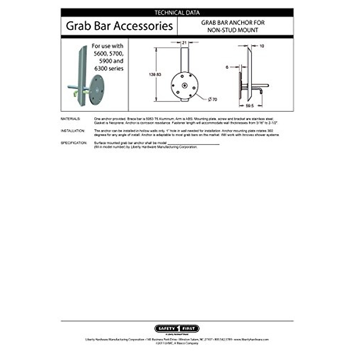 Delta Faucet DF549 Hollow Wall Anchor for Bathroom Safety Grab Bar