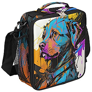 Insulated Lunch Bag, Abstract Cool Animal Dog Lunch Box Wide Opened Tote Reusable Lunch Container Organizer Thermal Cooler Bag with Shoulder Strap for School Office Picnic Hiking Beach Fishing