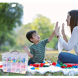 Anstore Storage Box with Compartments, Reinforced 3-Tier Clear Plastic Craft Storage Box with Lids, Practical Sorting Box for Crafts, Jewelry, Toy building blocks(Medium)