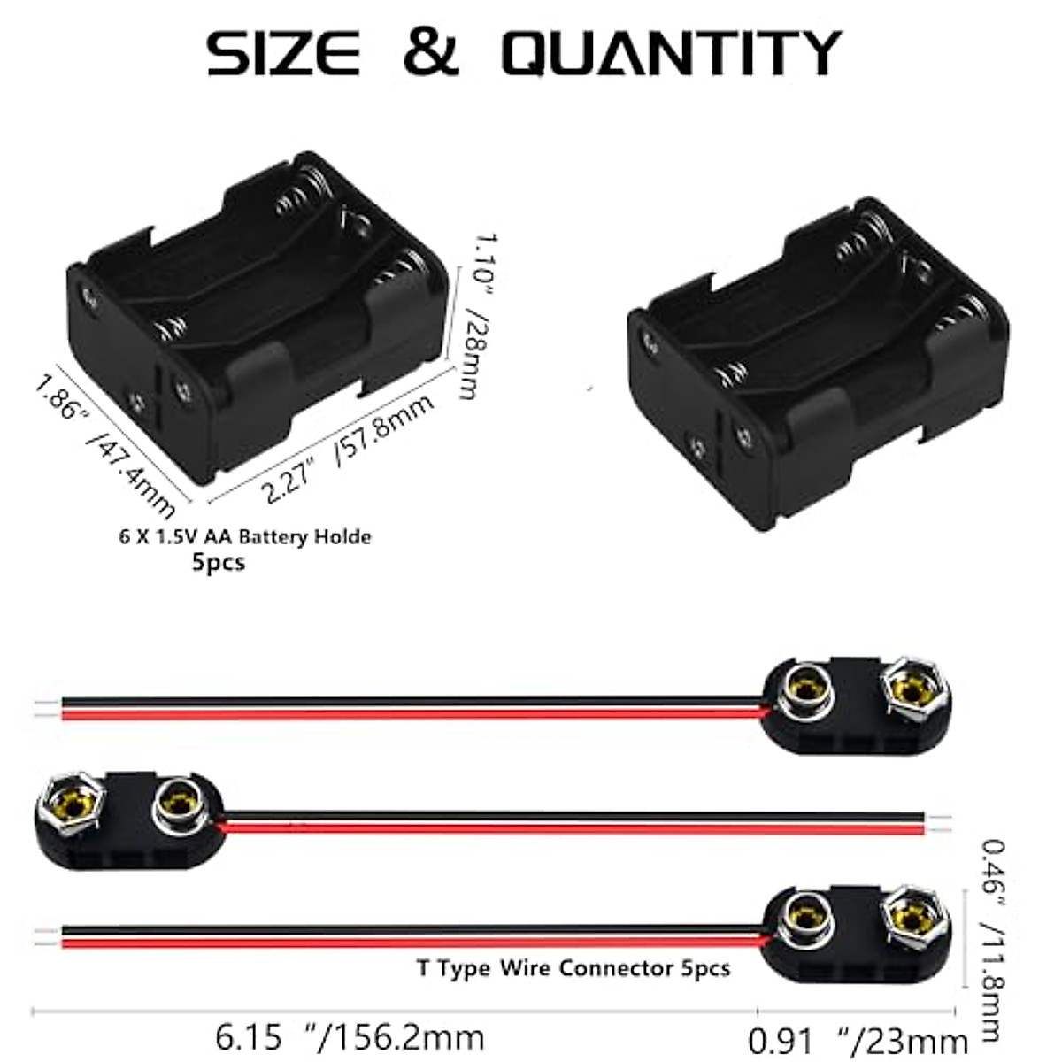 WMYCONGCONG 5 Pack 6 x 1.5V AA Battery Holder with Connector and Hard Plastic Housing T Type Wire (6AA)